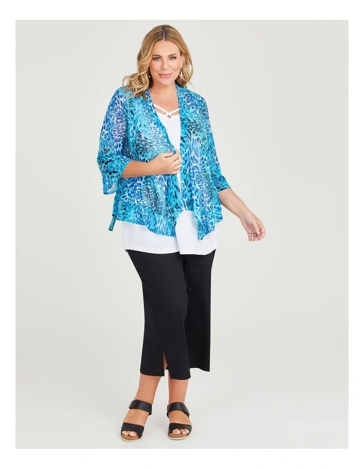Taking Shape Mesh Ruffle Trim Cardigan in Aqua Animal Print | MYER