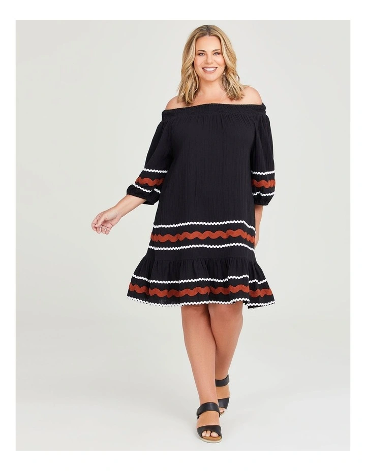 Taking Shape Cotton Ric Rac Dress in Black | MYER