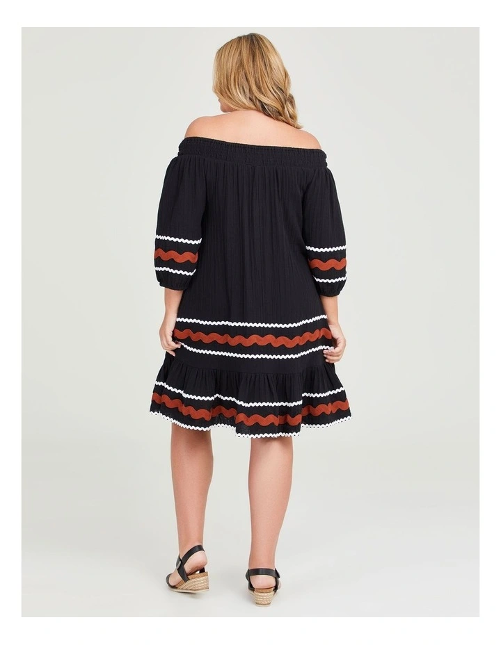 Taking Shape Cotton Ric Rac Dress in Black | MYER