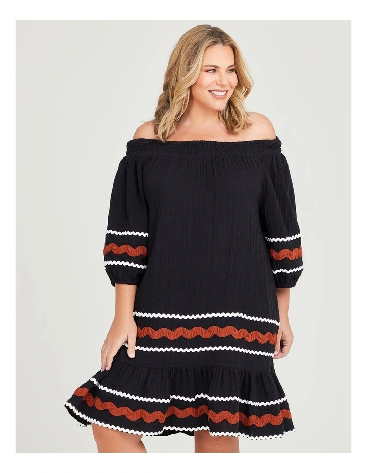 Taking Shape Cotton Ric Rac Dress in Black | MYER