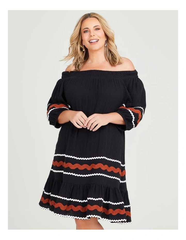 Taking Shape Cotton Ric Rac Dress in Black | MYER