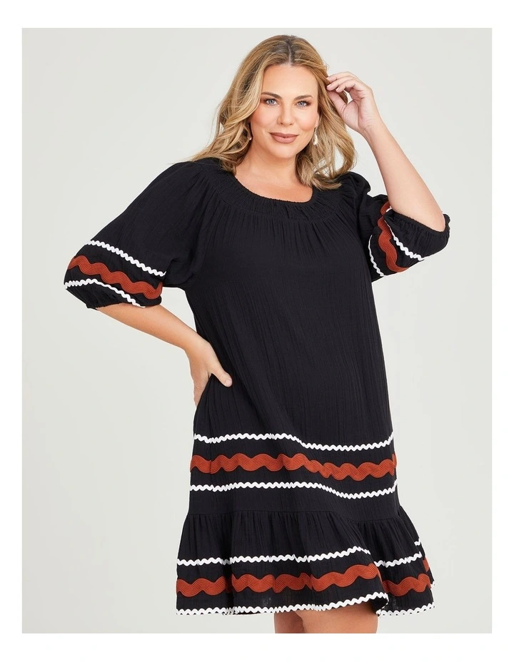 Taking Shape Cotton Ric Rac Dress in Black | MYER