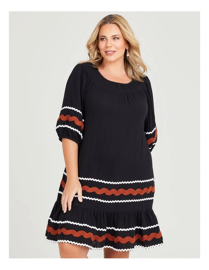 Taking Shape Cotton Ric Rac Dress in Black | MYER