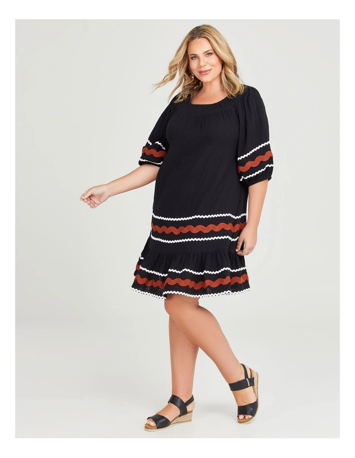 Taking Shape Cotton Ric Rac Dress in Black | MYER