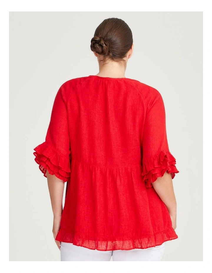 Taking Shape Linen Blend Ruffle Top in Racing Red | MYER