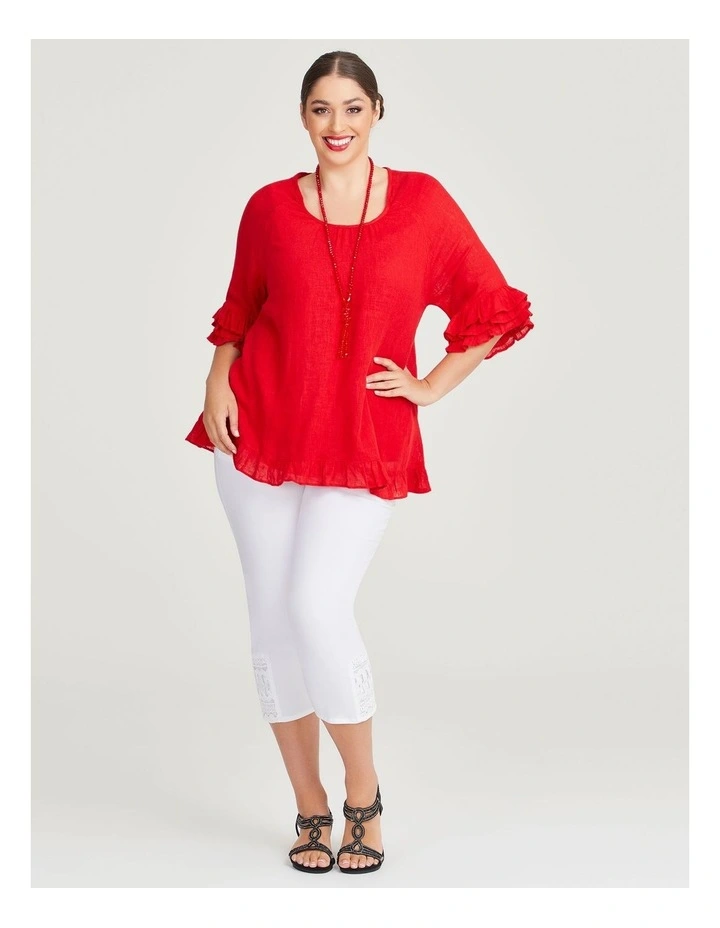 Taking Shape Linen Blend Ruffle Top in Racing Red | MYER