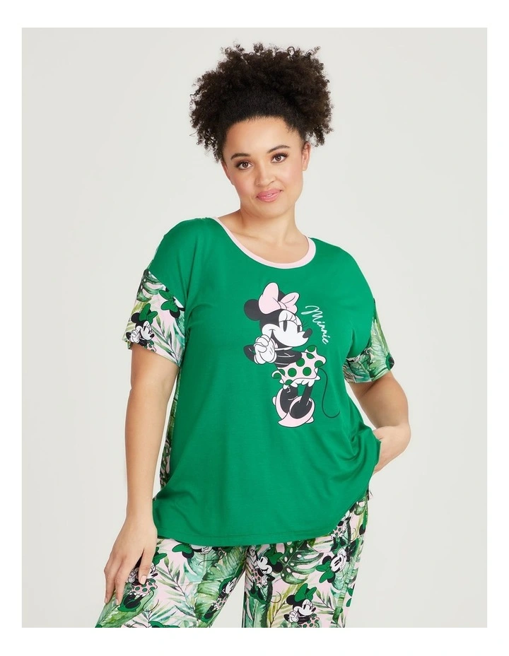 Taking Shape Minnie Mouse Palm Pyjama Top in Lush Green | MYER