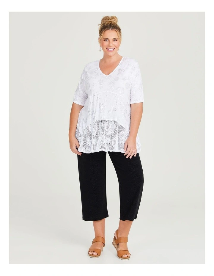 Taking Shape Mesh Overlay Foil Bamboo Top in White/Silver | MYER