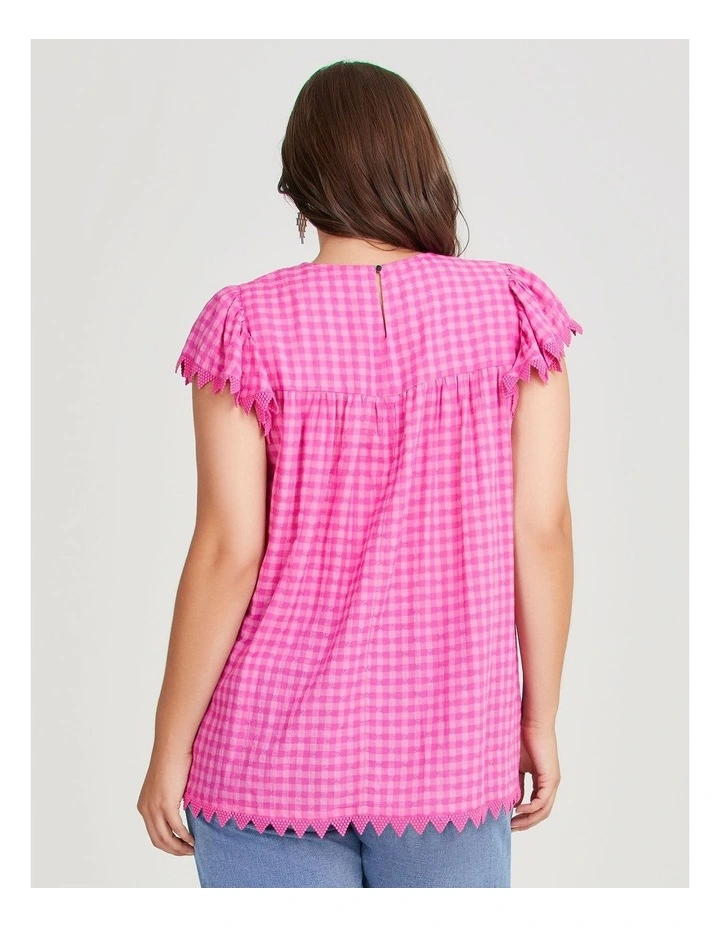 Taking Shape Natural Lace Trim Gingham Top in Raspberry Rose | MYER