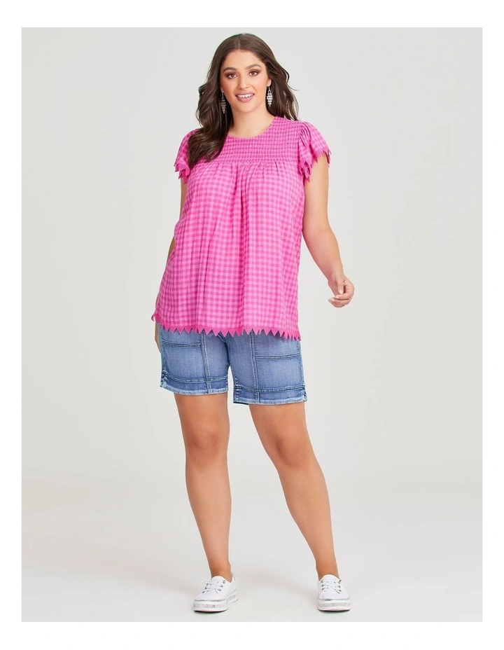Taking Shape Natural Lace Trim Gingham Top in Raspberry Rose | MYER
