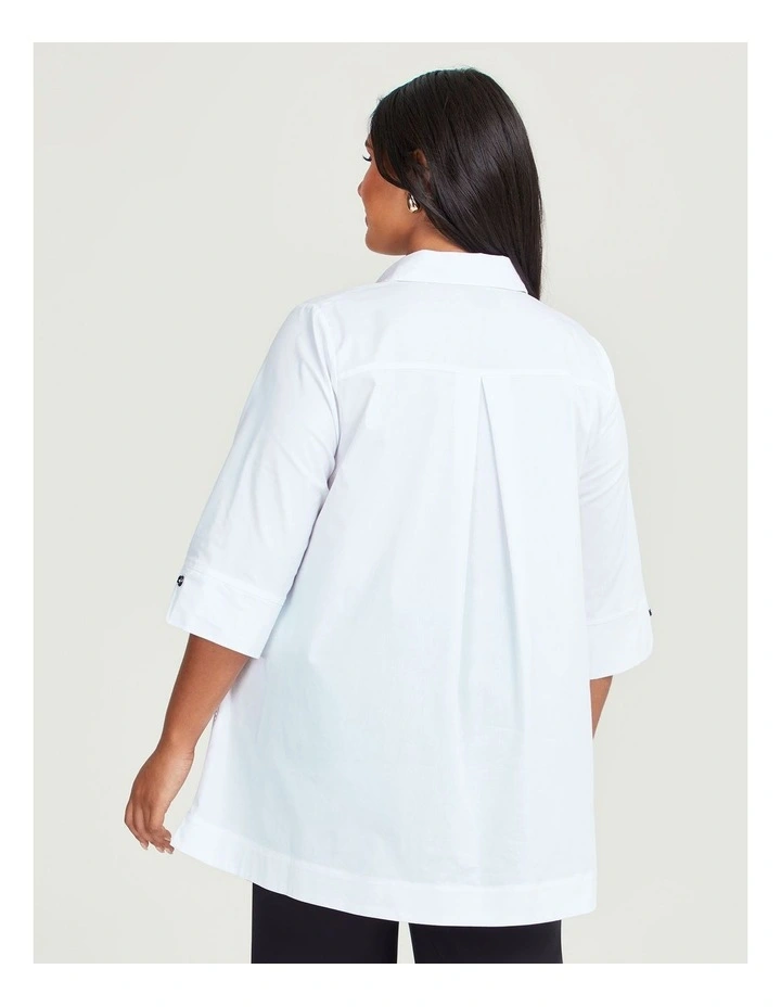 Taking Shape Mesh Trim Stretch Cotton Shirt in White | MYER