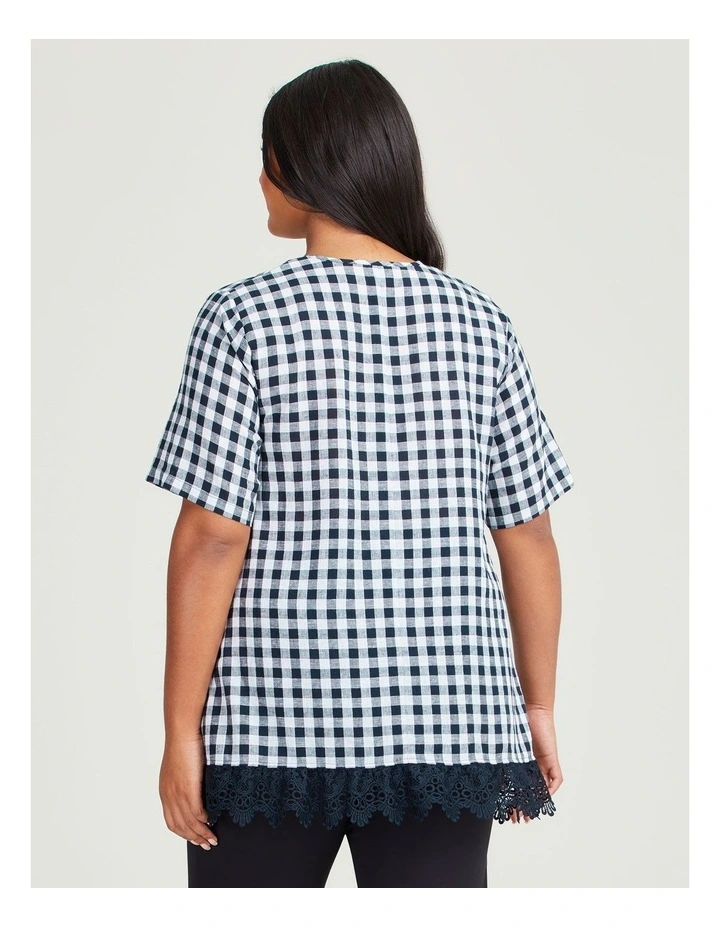 Taking Shape Linen Blend Check Lace Top in Check | MYER