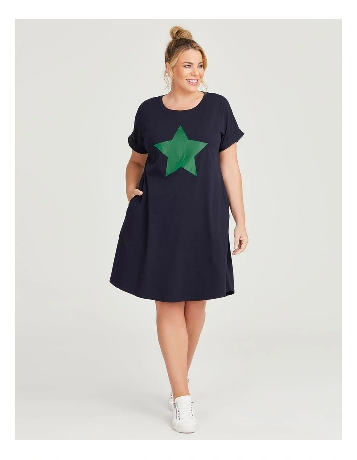 Taking Shape Cotton Star Print Dress in Navy | MYER
