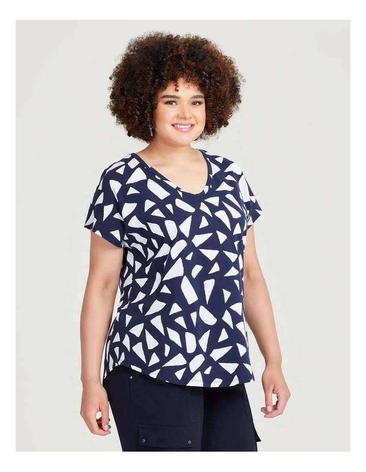 Taking Shape Cotton Geo Print Top in Navy/White | MYER