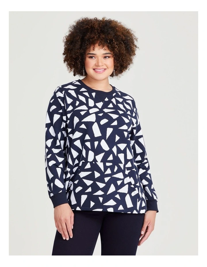 Taking Shape Cotton Geo Sweat Top in Navy/White | MYER