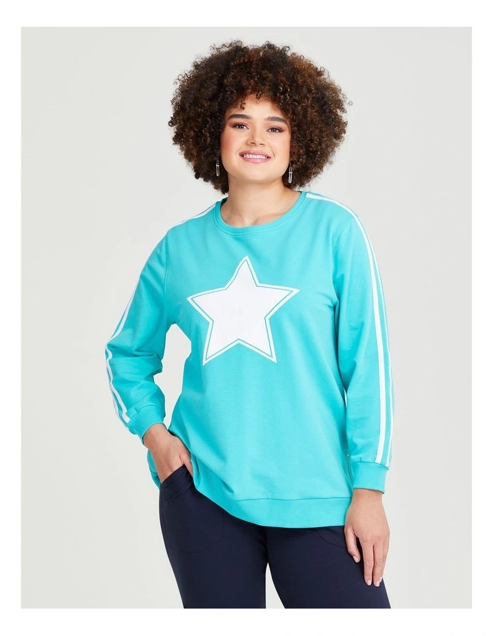 Taking Shape Cotton Star Print Sweat Top in Ice Green | MYER