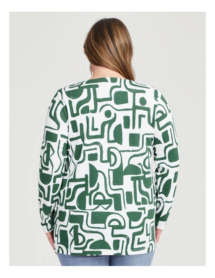 Taking Shape Bamboo Ponte Abstract Top In Off White/Meadow | MYER