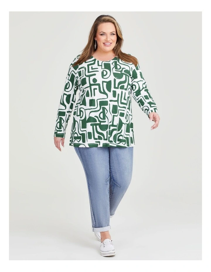 Taking Shape Bamboo Ponte Abstract Top in Off White/Meadow | MYER