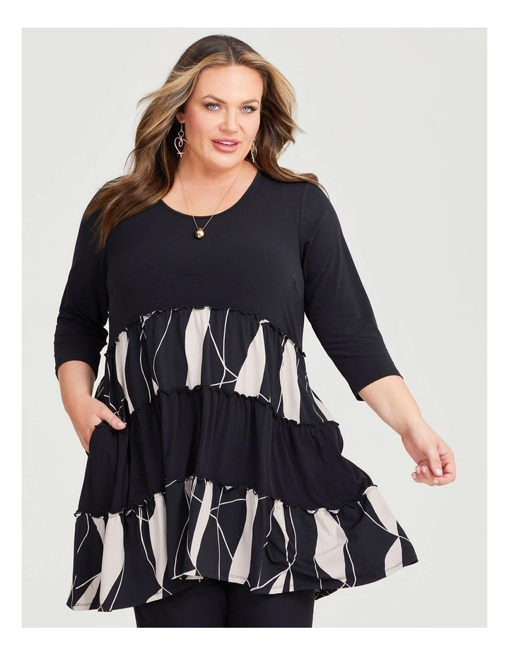 Taking Shape Tier Layer Spliced Tunic In Black Print | MYER