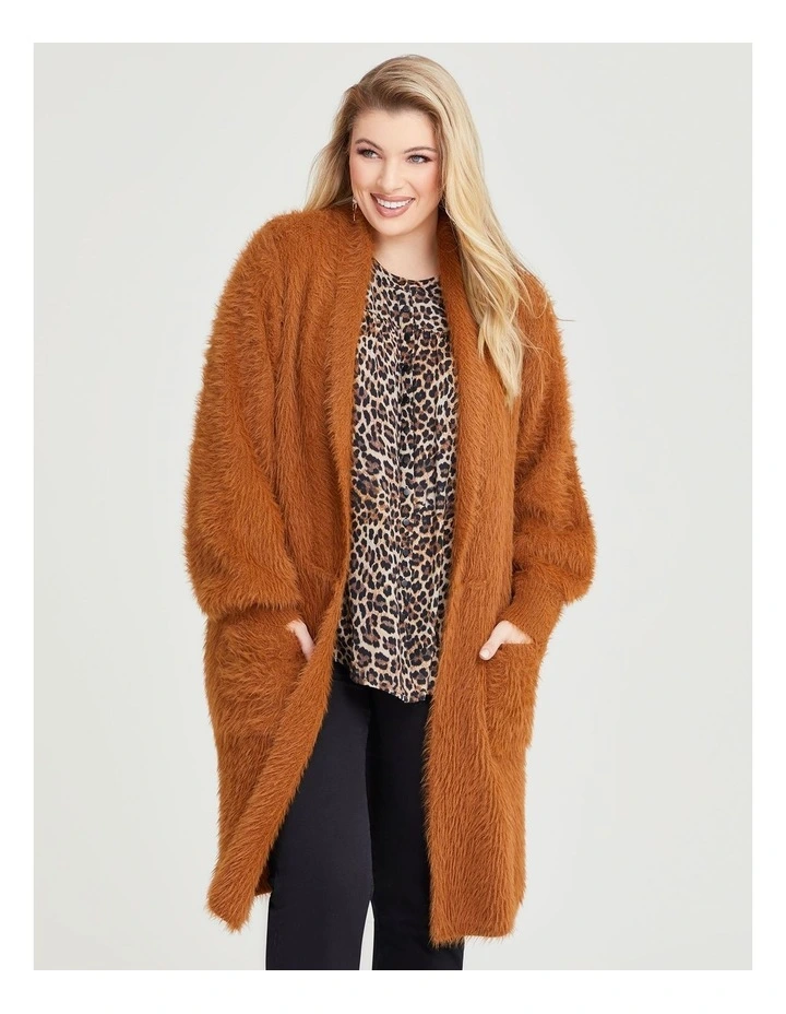 Taking Shape Fluffy Knit Cozy Cardigan in Caramel | MYER