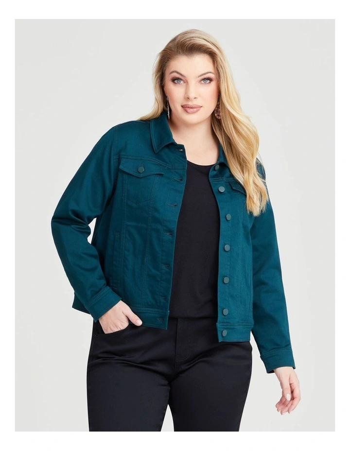 Taking Shape Coloured Classic Denim Jacket in Evergreen | MYER