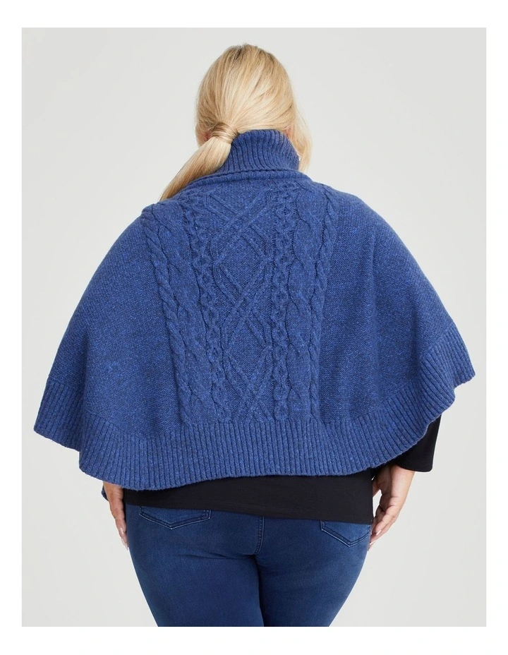 Taking Shape Cowl Neck Cable Poncho in Blue | MYER