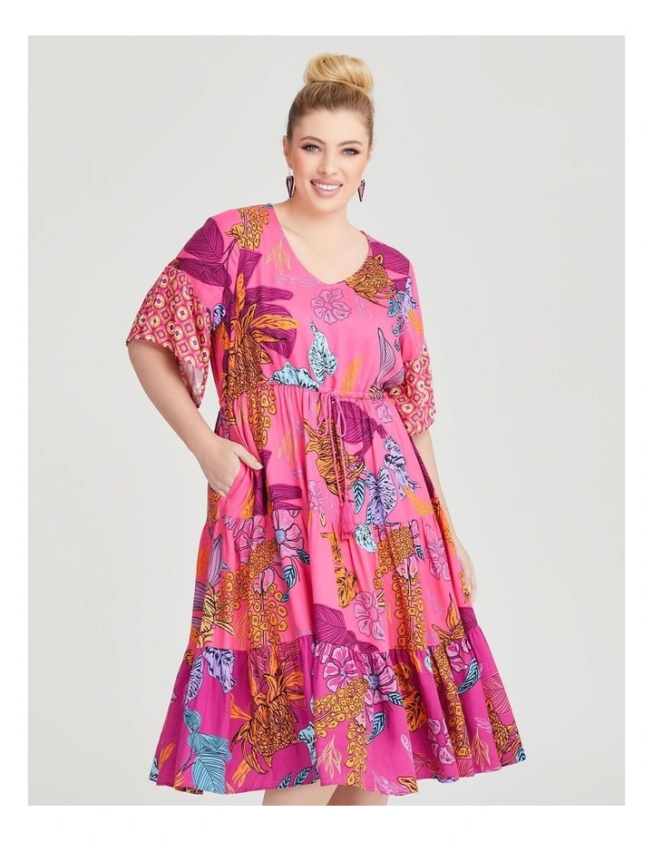 Taking Shape Natural Floral Geo Mix Dress in Print | MYER