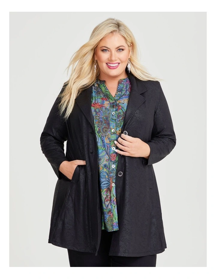 Taking Shape Coated Luna Longline Jacket in Black | MYER