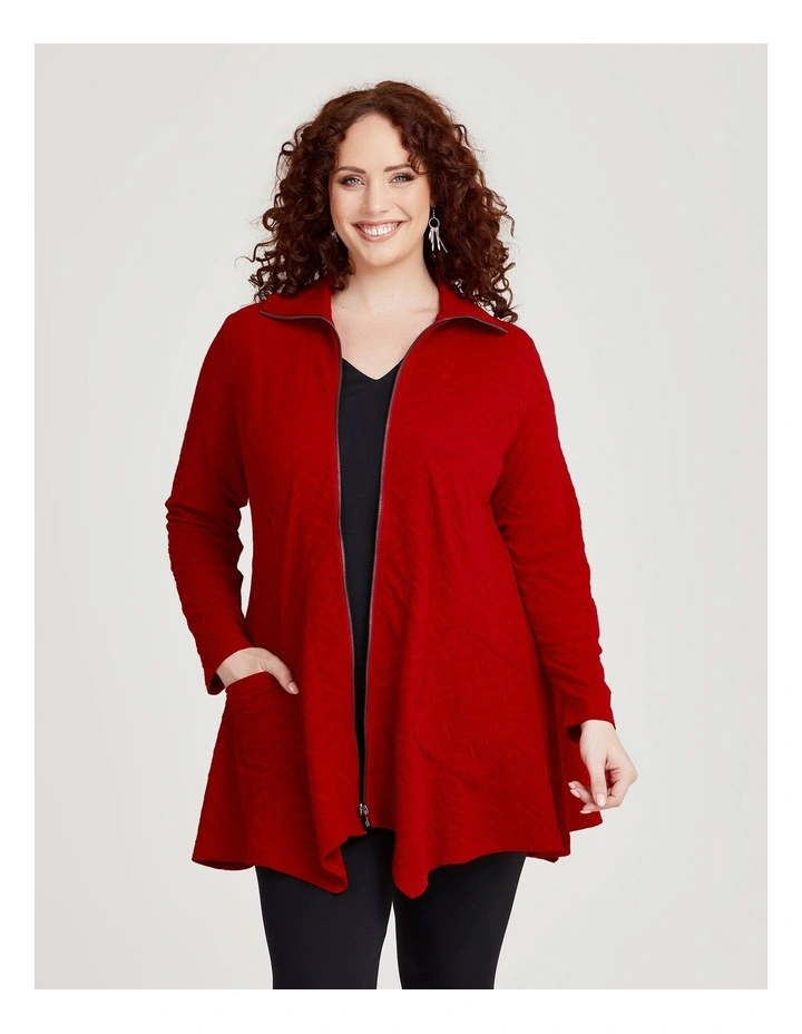 Taking Shape Jacquard Zip Jacket in Red | MYER