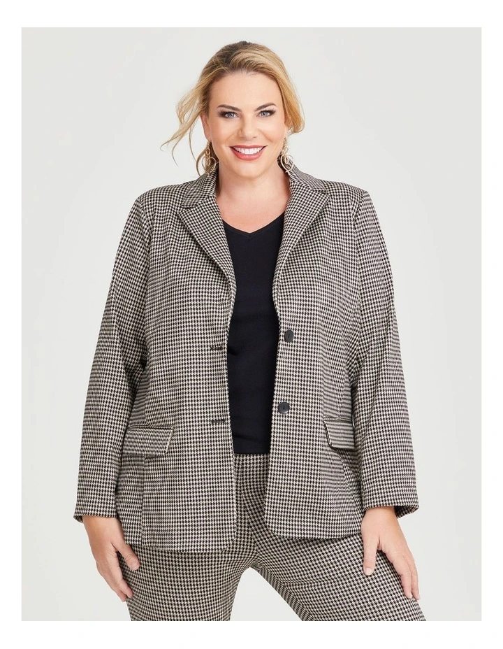 Taking Shape Relaxed Houndstooth Blazer in Black/Pebble | MYER