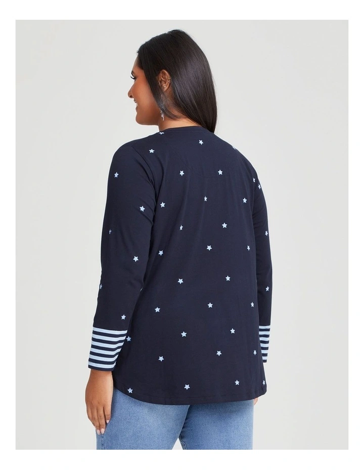 Taking Shape Cotton Stars + Stripes Top in Navy/Powder Blue | MYER