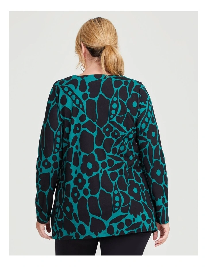 Taking Shape Bamboo Ponte Botanical Top in Eden Green/Black | MYER