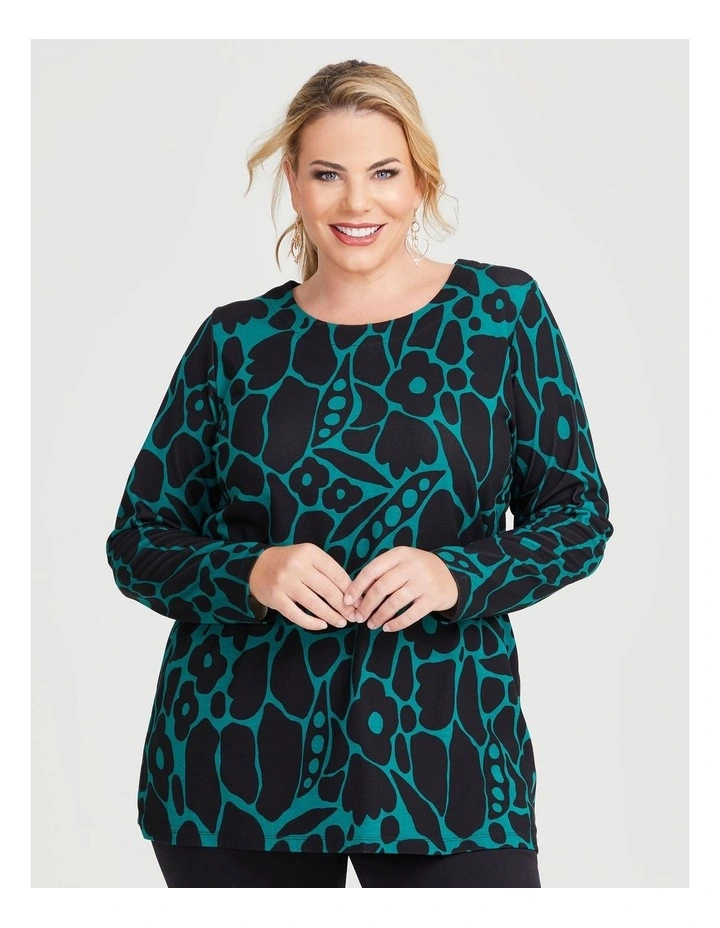 Taking Shape Bamboo Ponte Botanical Top In Eden Green/Black | MYER