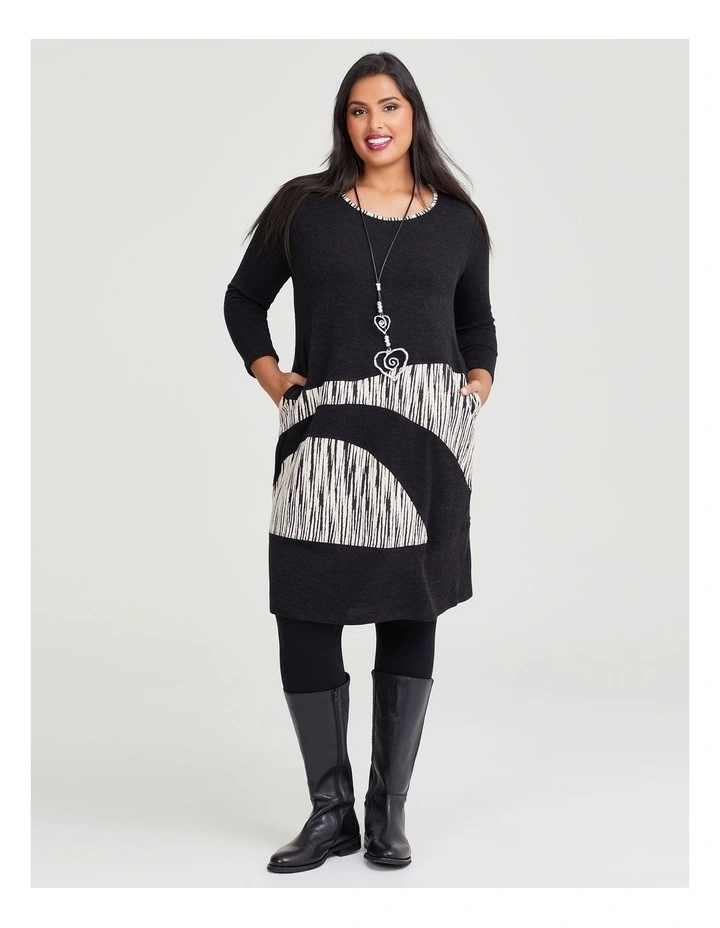 Taking Shape Splice Jacquard Snug Tulip Dress in Black/Ecru | MYER