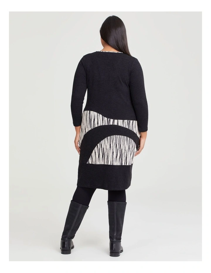 Taking Shape Splice Jacquard Snug Tulip Dress in Black/Ecru | MYER