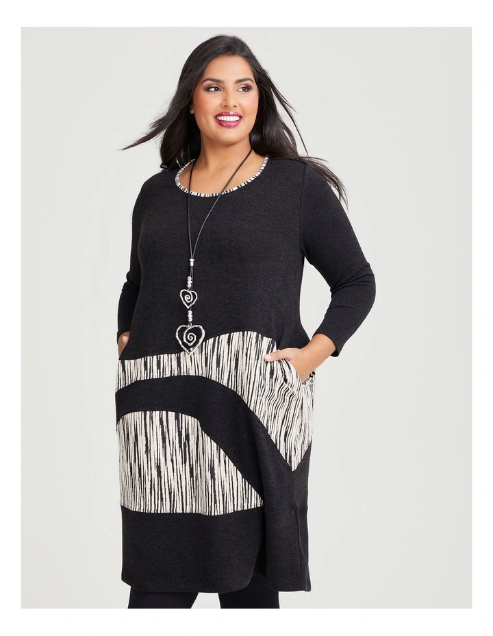 Taking Shape Splice Jacquard Snug Tulip Dress in Black/Ecru | MYER