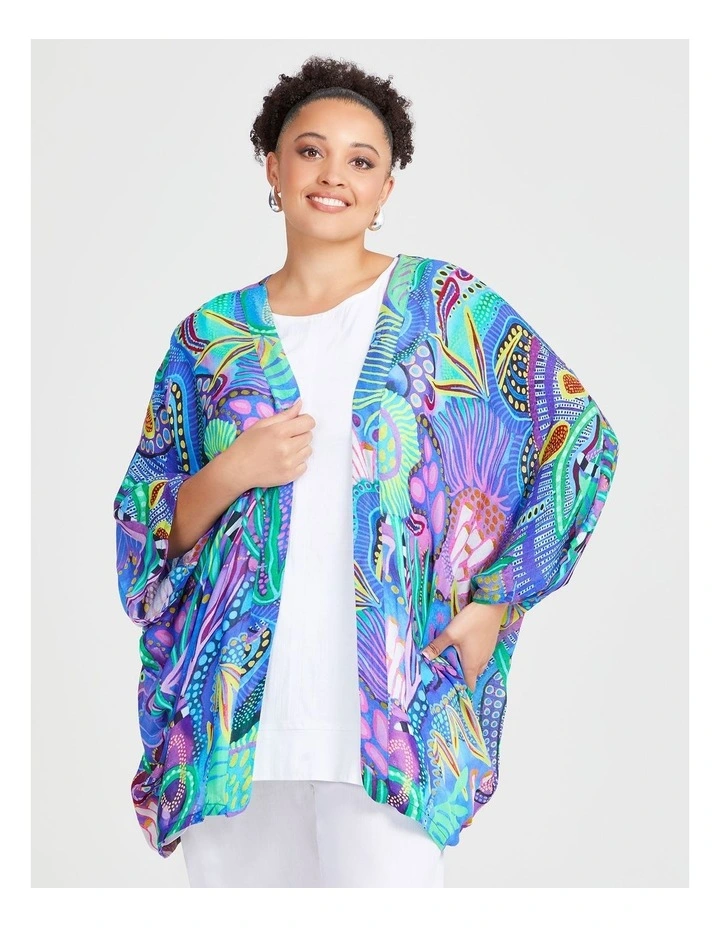 Taking Shape Ocean Print Cape Kimono in Blue | MYER