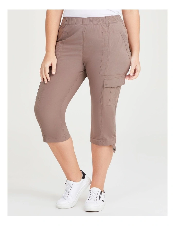 Taking Shape Castaway Cargo Crop Pant in Mocha | MYER