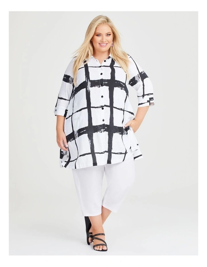 Taking Shape Linen Bamboo Longline Shirt in Black/White Check | MYER
