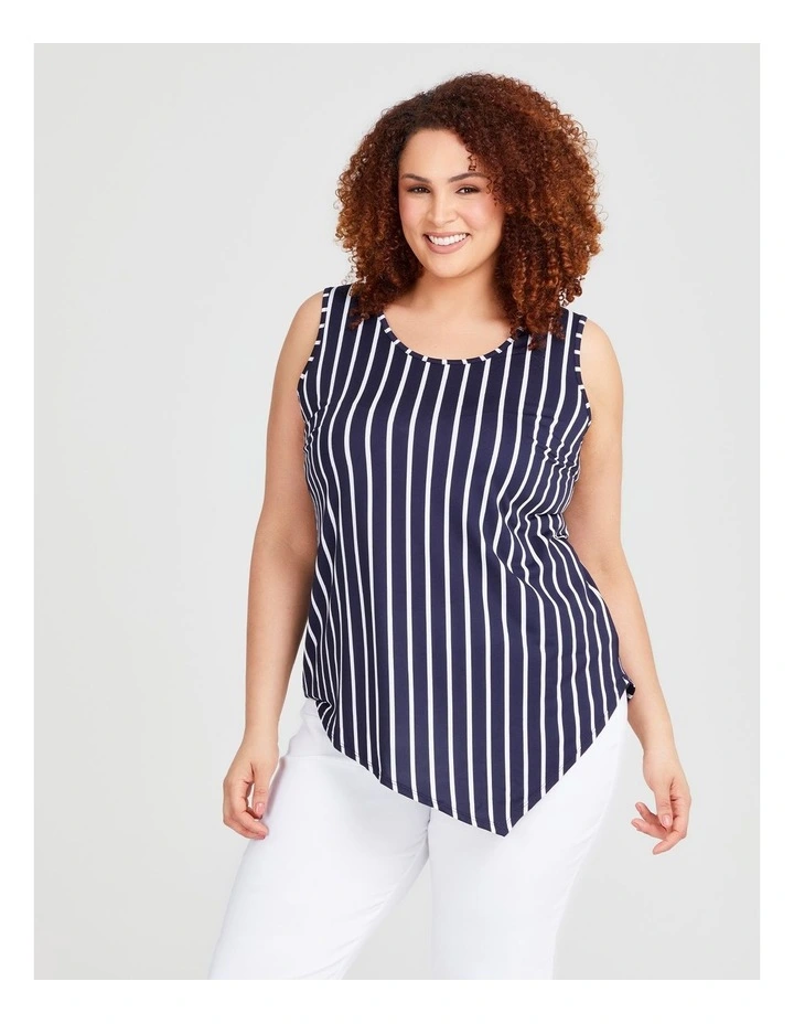 Taking Shape Printed Mix Media Tank in Navy/White | MYER