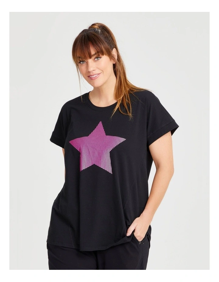 Taking Shape Cotton Active Star T-shirt in Black | MYER