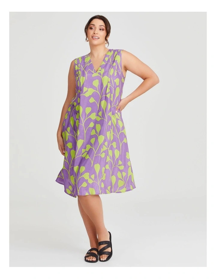 Taking Shape Fiesta Pintuck Natural Midi Dress in Lime/Violet | MYER