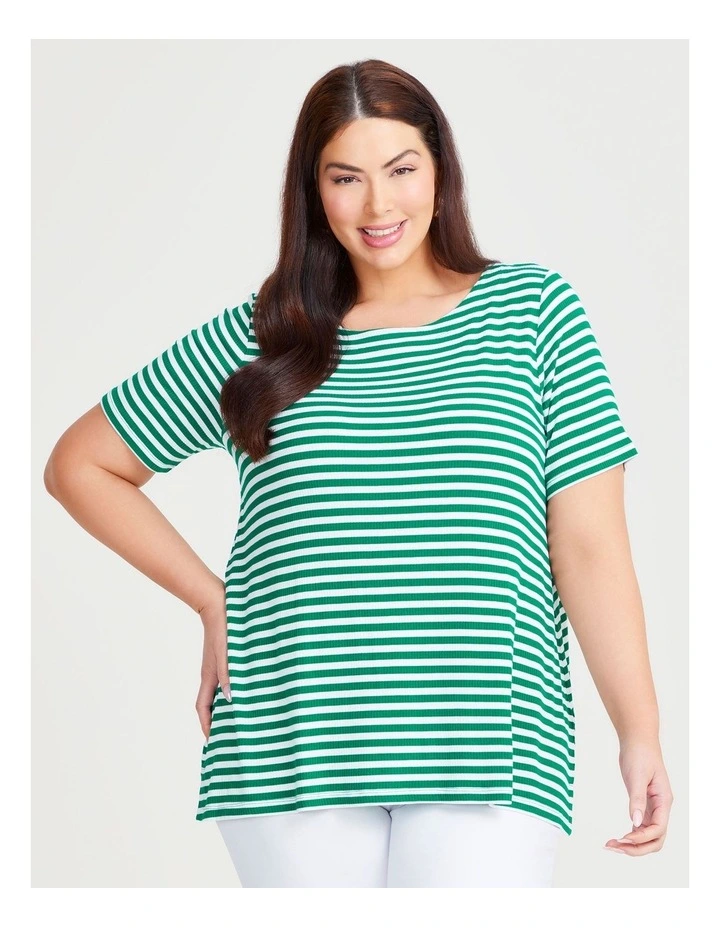 Taking Shape Natural Essential Stripe Rib Top in Amazon/White Stripe | MYER