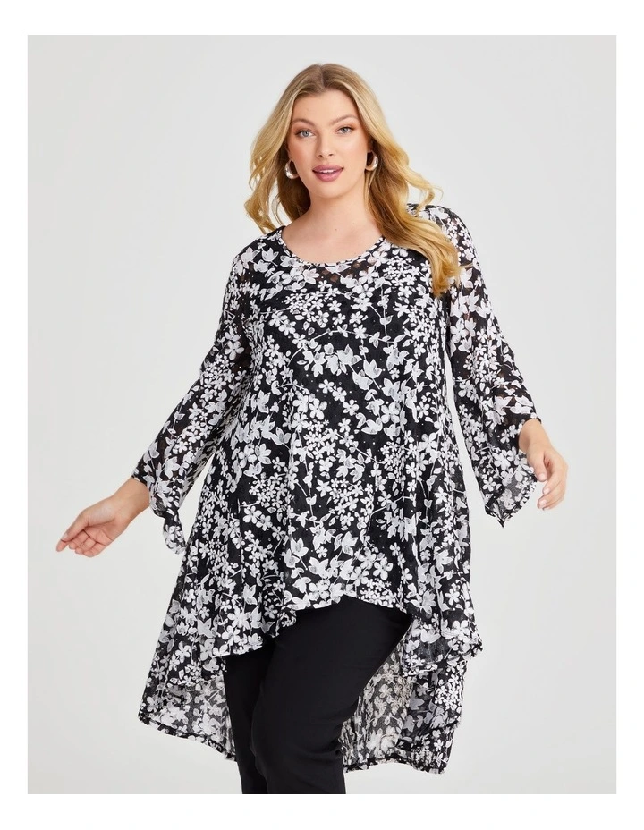 Taking Shape Lace Sparkle Tunic in Black/White | MYER