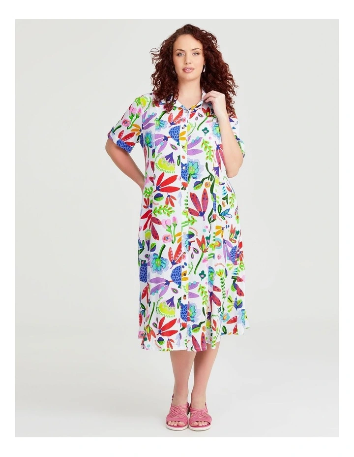 Taking Shape Natural Button Through Dress in Print | MYER
