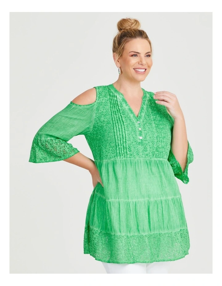Taking Shape Cotton Cold Shoulder Tunic in Bright Green | MYER