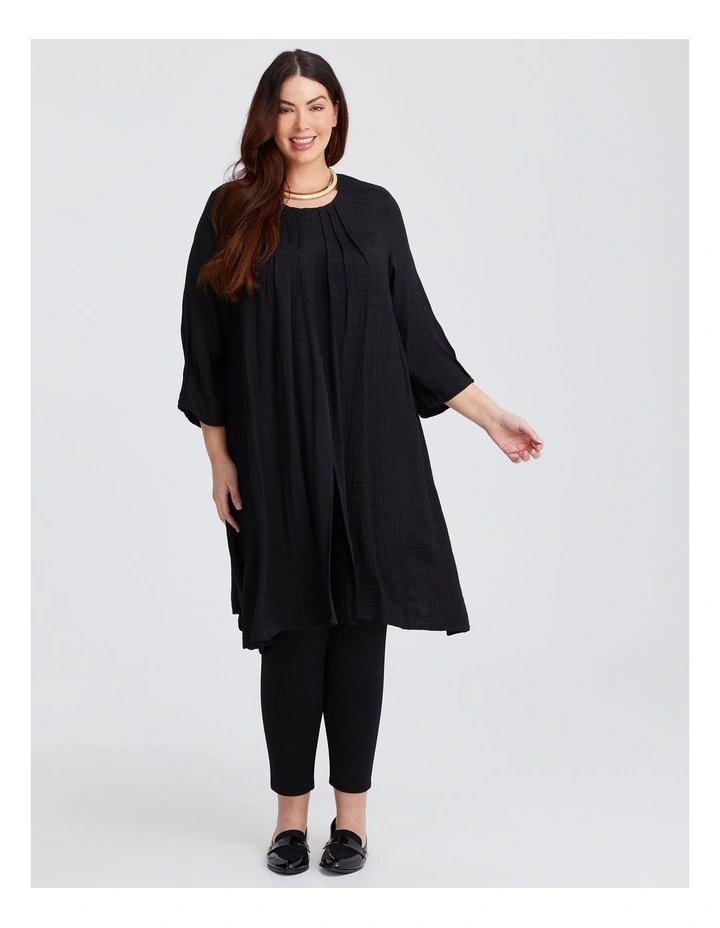 Taking Shape Amber Crinkle Split Front Tunic in Black | MYER