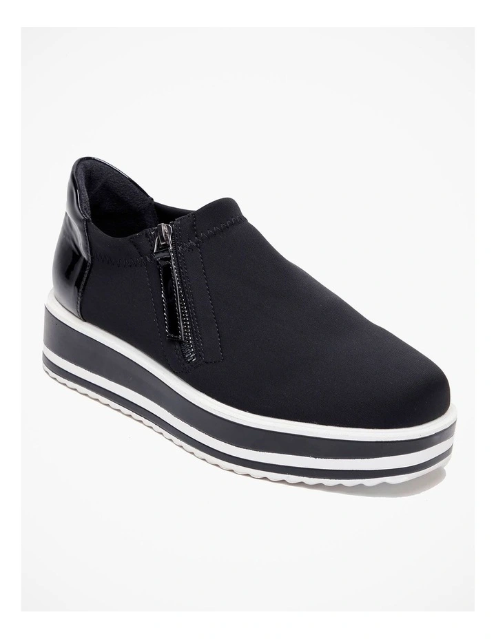 Taking Shape Striped Wedge Zip Front Shoe in Black | MYER