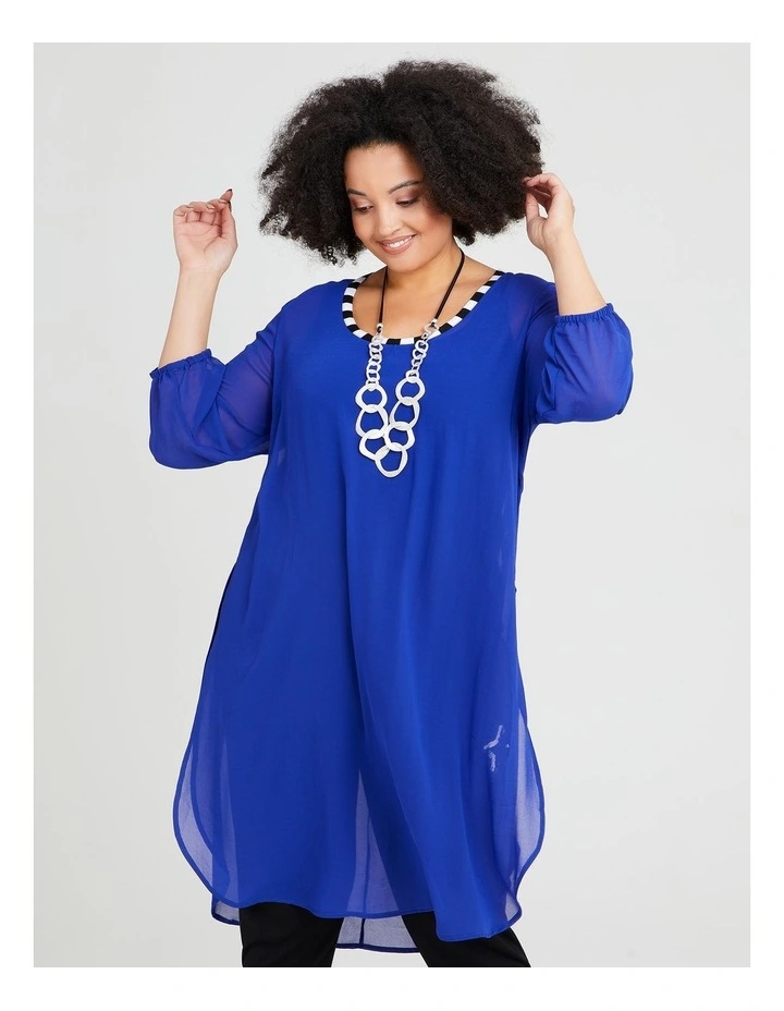 Taking Shape Chiffon Sandy 3/4 Sleeve Tunic Azure Blue | MYER