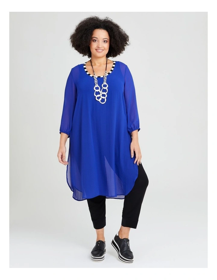 Taking Shape Chiffon Sandy 3/4 Sleeve Tunic Azure Blue | MYER